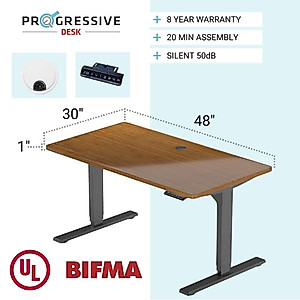 Standing Desk Bamboo, Dual Motor Stand up Desk Adjustable Height Electric 48x30 - Bamboo Dark Gloss, Black Frame