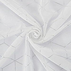 Deconovo Volie White Sheer Curtains Linen Look Diamond Window Panels Set of 2 for Bedroom, 52 x 63 Inch, Silver