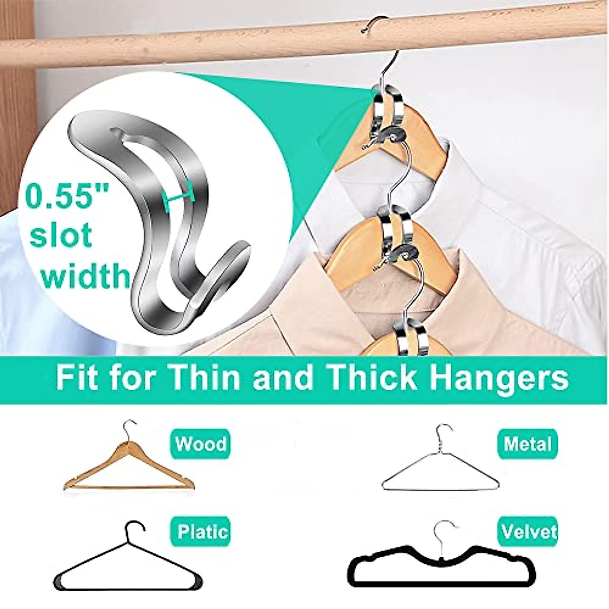 Metal Clothes Hanger Connector Hooks, 10Pcs Durable Hanger Hooks Extender Clips, Space Saving Hangers for Clothes, Cascading Hanger Connection Hooks Space Saver for Closet Organizer and Storage