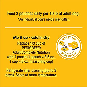 Pedigree High Protein Wet Dog Food Pouches, Beef and Pork Tenderloin Flavor Cuts in Gravy, 3.5 oz. Pouches, 16 Count