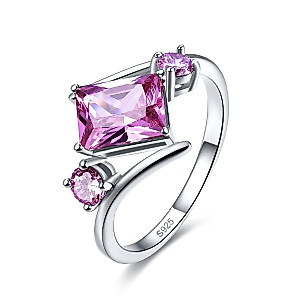 Merthus 5x7mm Radiant Cut Simulated Pink Topaz 925 Sterling Silver Bypass Geometric Ring for Women Size 9