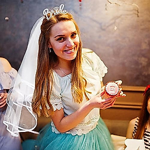 Jaciya Rhinestone Bridal Headband with Veil, Sparkly Headpiece for Bachelorette Party and Bridal Shower