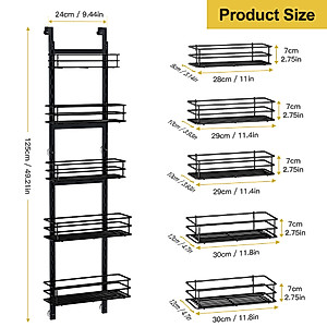 Vetacsion Pantry Door Organizer 12 Inch Wide, 5 Tier Hanging Adjustable Over the Door Spice Rack For Narrow Space