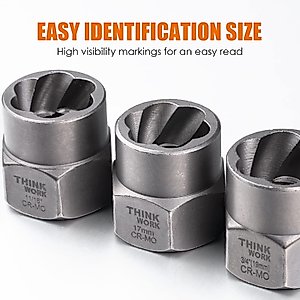 THINKWORK Bolt Extractor Set, 18 Pieces Impact Bolt & Nut Remover Set, Stripped Lug Nut Remover, Extraction Socket Set for Removing Damaged, Frozen, Rusted, Rounded-Off Bolts, Nuts & Screws