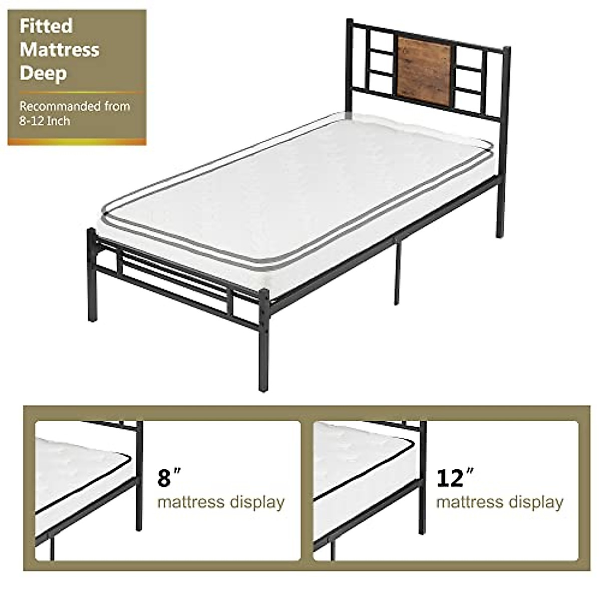 VECELO Twin Platform Bed Frames with Headboard, Heavy-Duty Mattress Foundation with Steel Slats Support, No Box Spring Needed/Easy Assembly, Black
