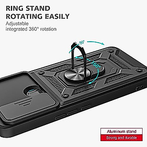 AKINIK for TCL 30 XE 5G Phone Case with Slide Camera Cover and 2pcs HD Screen Protector, 360° Rotation Ring Kickstand [Military Grade] Case for TCL 30 XE 5G (Black)