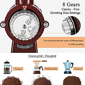 Huanyu Stainless Steel Coffee Grinder Electric with 8 Grinding Settings Flat Burr Coffee Grinder Adjustable Burr Coffee Grinders for Home Use Red