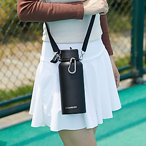 32 oz Insulated Water Bottle with Paracord Handles & Strap, 2 Lids(Straw Lid&Spout Lid), Stainless Steel Reusable Wide Mouth Metal Water Bottle With Straw, Double Walled, Thermo Mug(Dark Night)