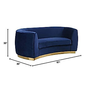 Meridian Furniture Julian Collection Modern | Contemporary Velvet Upholstered Loveseat with Stainless Steel Base in Rich Gold Finish, Navy, 70"L x 34"D x 28"H
