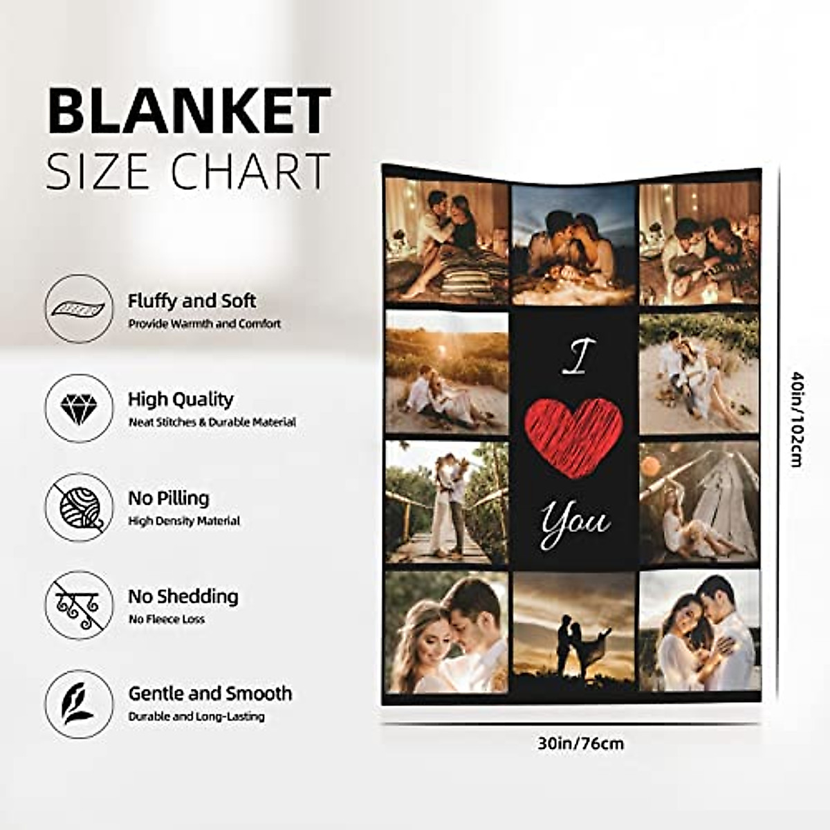 Custom Blanket Memorial Gift with Photo Text Collage - 10 Photos Customized Personalized Throw Blanket for Family, Mom, Dad, Kids, Wife or Lover, Gifts for Birthday Fathers Mothers Valentines Day