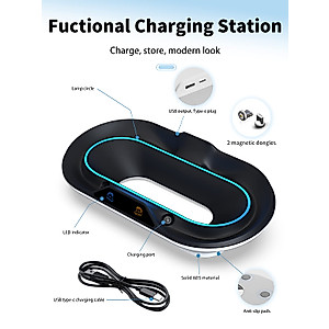 MOJOXR Magnetic Charging Station for PS VR2 Sense Controllers and Lens Cover for PSVR2 Headset, Charging Dock with Lamp Circle and Indicators, Fast Charging Accessories Kit for PlayStation VR2