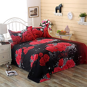 3D Bedding Set Home Textile Hot Red Rose Pattern 4pcs Queen Size Duvet Cover Sets Full King Twin Red Bed Sheet Set