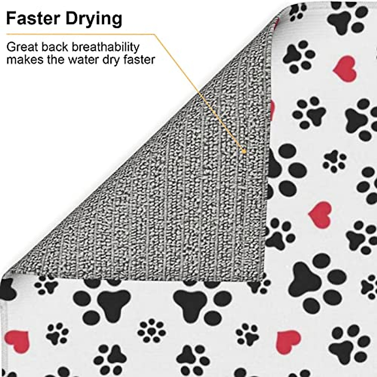 Love Cat Paw Heart Puppy Foot Print Printed Drying Mat For Kitchen Ultra Absorbent Microfiber Dishes Drainer Mats Non-Slip Silicone Quick Dry Pad - 18 X 16inch