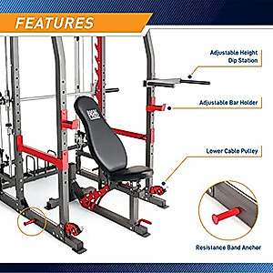 Marcy Smith Machine Weight Bench Home Gym, For Full Body Workout, Training System, Black SM-4903
