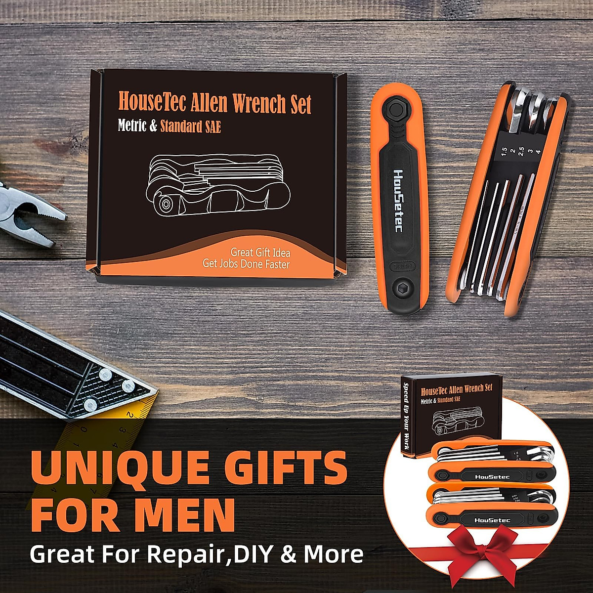 Allen Wrench Set, 2 Pack Aluminum Hex Key Set Metric & Standard SAE - Allen Key Set Made of Aluminum Alloy for Hex Head Socket Screw, Tool for Men Women Husband Stocking Stuffers for Men (Plastic)