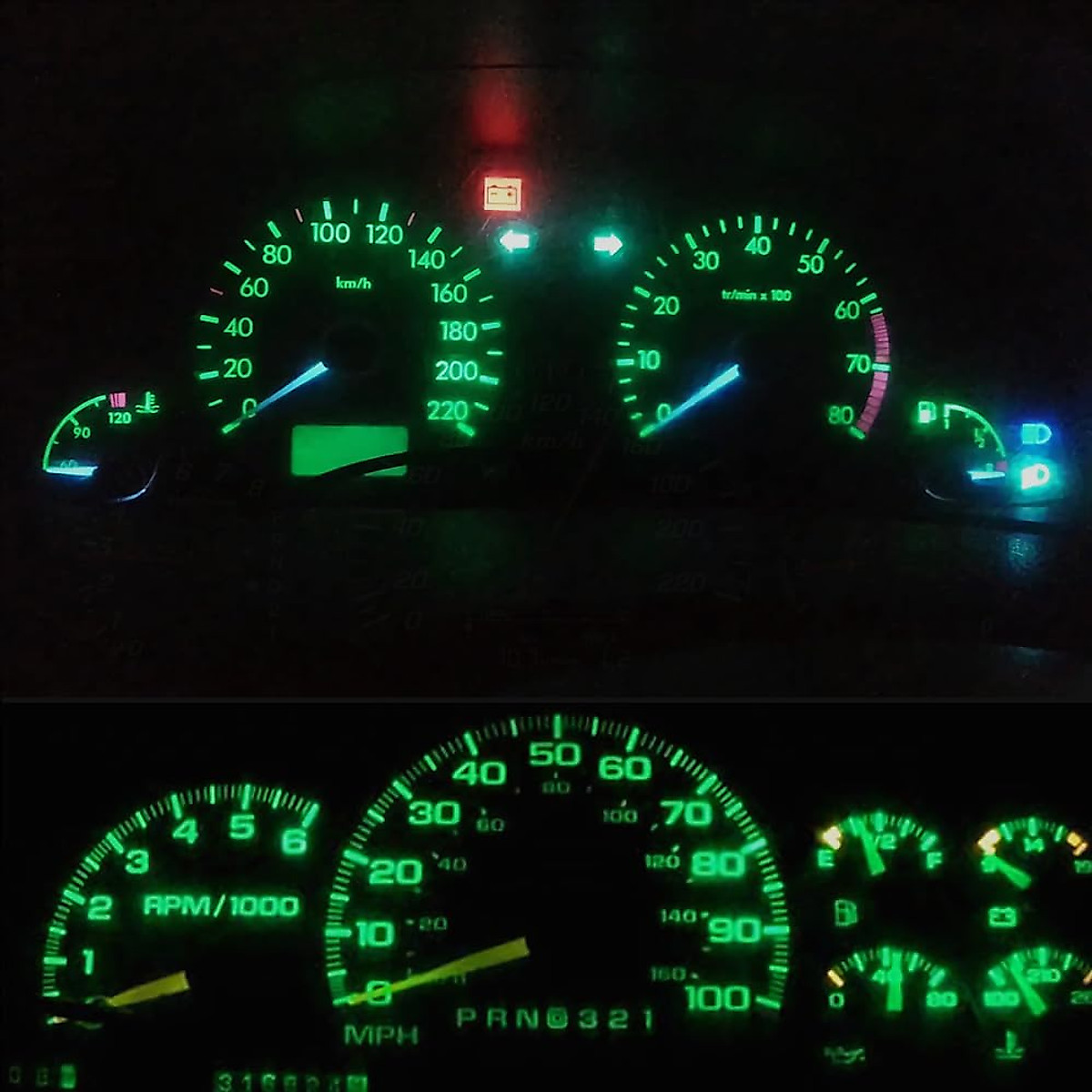 1797 T5 LED Bulbs Dash Dashboard Light 74 37 73 2721 PC74 PC37 Instrument Cluster Gauge Wedge Twist Socket Car Indicator Panel Parts Interior Replacement 12V Green Pack of 20