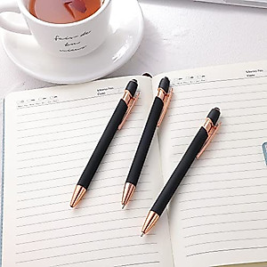 12 PCS 2 in 1 Stylus Ballpoint Pen with Stylus Tip, 1.0 mm Black Ink Metal Pen Stylus Pen for Touch Screens,12 Pens and 12 Refills (Rose Gold & Black)