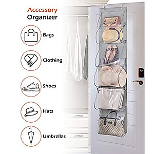 KIMBORA Handbag Organizer Storage Purse Bag Hanger with 6 Easy Access Deep Pockets 2 Packs for Closet Wall, Gray