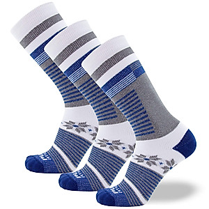 Pure Athlete Ski Socks Kids Youth Wool – Snowboarding Sock Boys, Girls – Skiing Warm Winter (3 Pairs - Blue, XS/S)