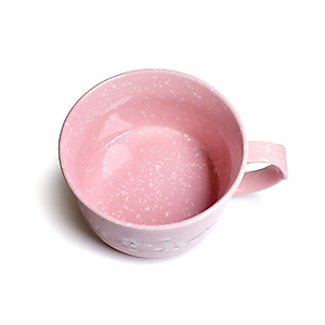 Microwavable Ceramic Noodle Bowl with Handle and Seal Fine Porcelain Sakura Snow Flake Floral Design (BlossomPink)