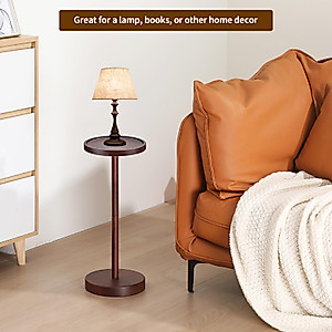 EVERBBKING Solid Acacia Wood Pedestal Side Table, Drink Table, Small End Table Pedestal End Table, Small Pedestal Table Small Round Table Martini Table