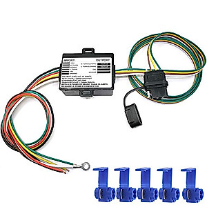 CARROFIX Powered 3-to-2-Wire Trailer Tail Light Converter with 1.5ft Leads and 4.8ft 4-Way Wiring Harness Connector - LED Compatible