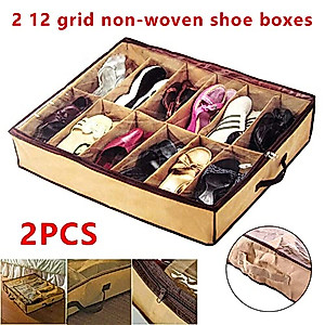 Under Bed Shoe Storage Organizer Set of 2,Clear Foldable Shoes Storage with Handles Fits 24 Pairs-Sturdy Underbed Shoe Containers Box Bed Drawers,Made Materials with Front Zippered Closure