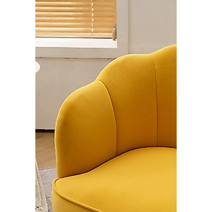 Yone jx je Modern Shell Chair Accent Chair, Velvet Armless Accent Chair, Barrel Chair Button-Tufted Decorative Sitting Chair, Corner Side Chair, Vanity Chair for Bedroom, Living Room (Yellow)