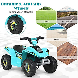 HONEY JOY Ride On ATV, 6V Mini Off-Road Battery Powered Motorized Quad for Kids, 2 Speeds, Anti-Slip Wheels, RWD 4-Wheeler Electric Ride On Toy Car for Toddlers (Blue)