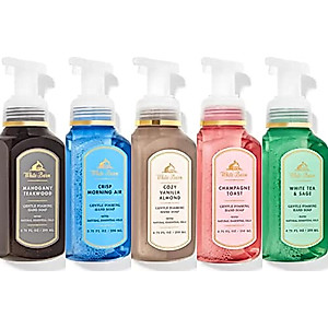 Bath and Body Works Gentle Foaming Hand Soap Kitchen Basics - Cozy Vanilla Almond, Crisp Morning Air, Mahogany Teakwood, Champagne Toast, White Tea and Sage, 8.75, Pack of 5