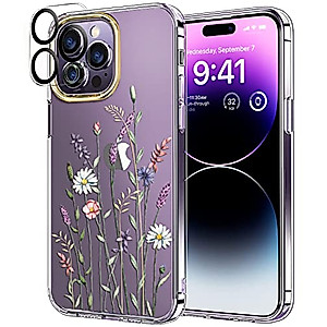 luolnh Compatible with iPhone 14 Pro Max Case with Flowers,for Girly Women,Shockproof Clear Floral Pattern Hard Back Cover for iPhone 14 Pro Max 6.7 inch 2022 -Wildflower