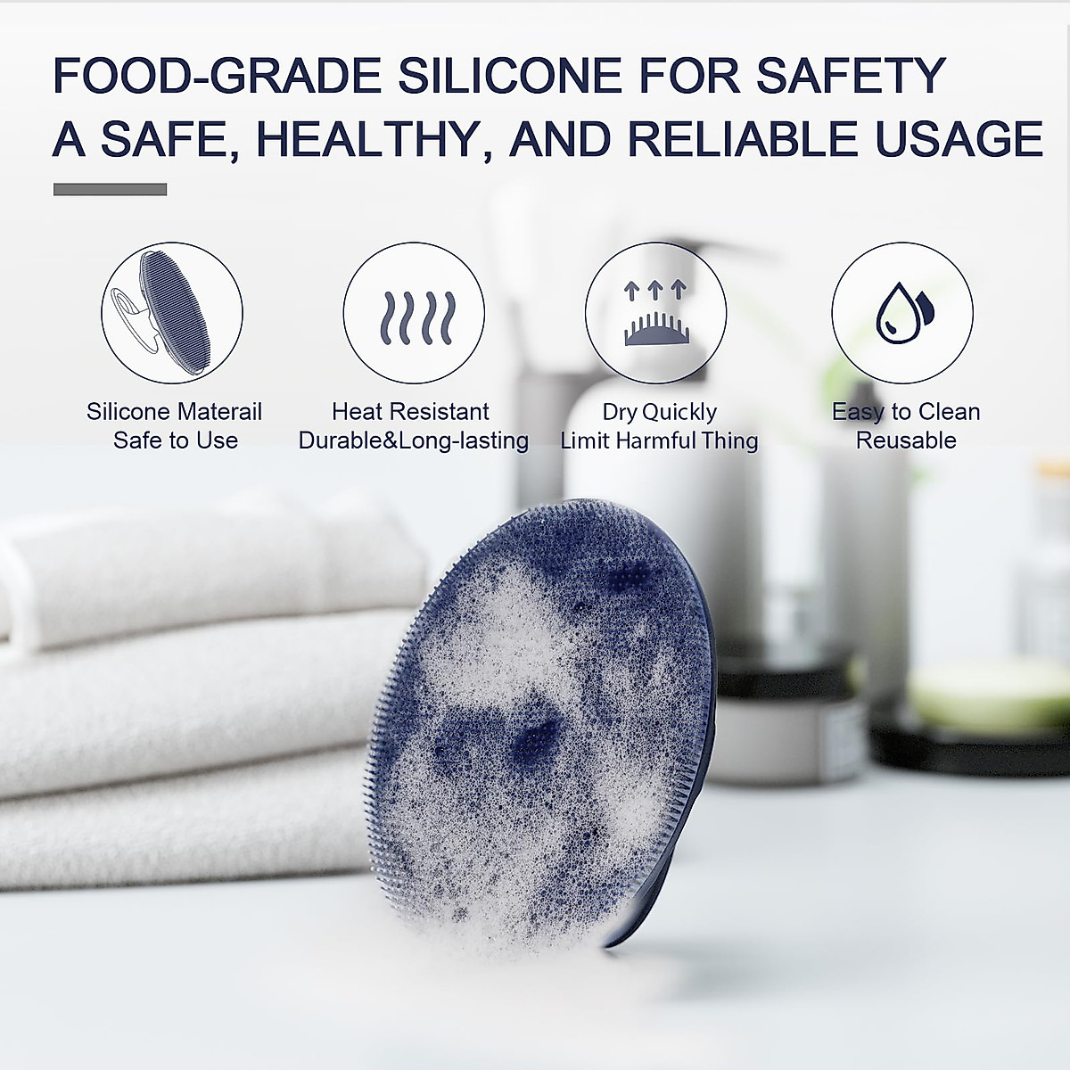 BEAUTAIL Silicone Body Scrubber Shower Bath Wash Brush Gentle Exfoliating Scrub Cleansing Loofah for Women Men Baby Sensitive Skin, Easy to Clean, Lather Nicely, More Hygienic, 1 Pack, Blue