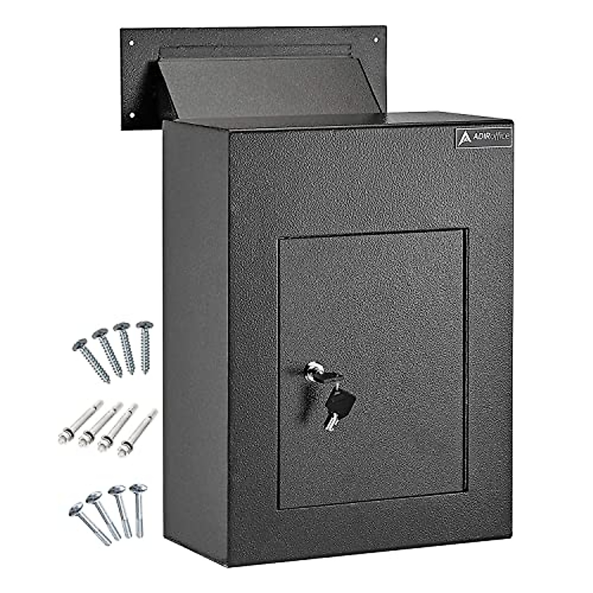 AdirOffice Through The Wall Drop Box Safe - Durable Thick Steel w/Adjustable Chute - Mail Vault for Home Office Hotel Apartment