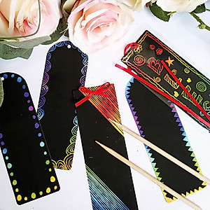 Supla 36 Set 2 Style Magic Scratch Rainbow Bookmarks Making Kit for Kids Students Party Favor Scratch Paper DIY Bookmarks Bulk with Scratching Tools Satin Ribbons for Classroom Activities