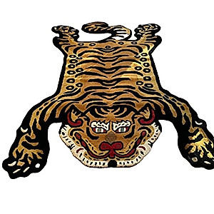 Tibetan Tiger Rugs 4X6 Skin Shape Area Rugs for Modern Home Decor, Living Room, Stain-Resistant Carpet Handmade Tufted 100% Woolen Rugs, Animal Printed Carpet for Kid Room Bedroom by Modern Carpet