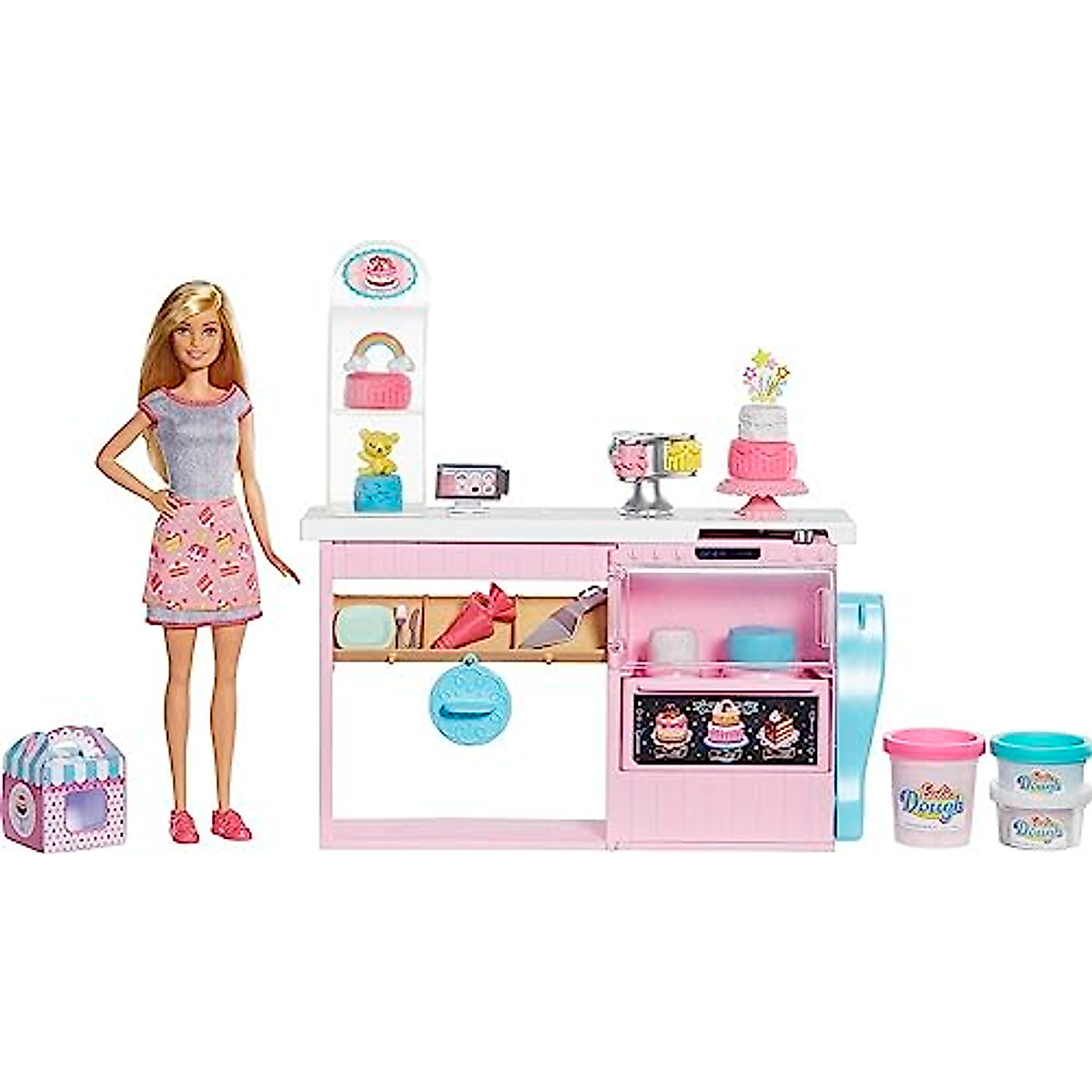 Barbie Cake Decorating Playset with Blonde Doll, Baking Island with Oven, Molding Dough & Toy Cake-Making Pieces [Amazon Exclusive]