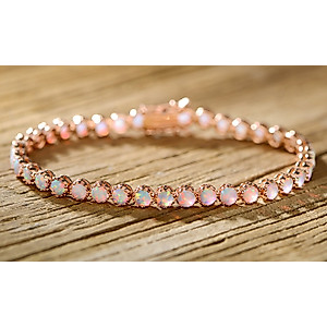 Barzel 18K Rose Gold Plated Created Opal Tennis Bracelet Crown (Rose Gold)
