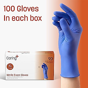 Caring Nitrile Exam Gloves (90ct), Powder Free and Not Made with Natural Rubber Latex, Gloves for Medical Use, Cleaning, Food Prep and More, XL