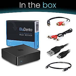 BluDento B1 Bluetooth Stereo Receiver, HD True Hi-Fi V5.1 Audio Receiver, Onboard TI DAC for Analog Stereo RCA Output with Long Range, Digital Coaxial and Optical Output with NFC Pairing Enables