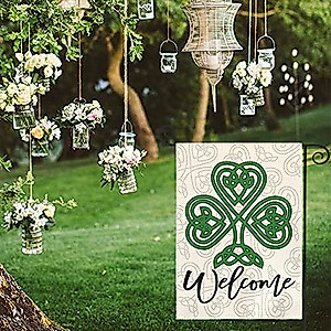 AVOIN colorlife St Patricks Day Cross Garden Flag 12x18 Inch Double Sided, Welcome Green Shamrock Clover Yard Outdoor Flag