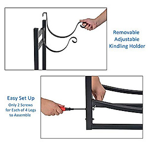 Firewood Rack Indoor Outdoor, 3ft Log Rack Fire Wood Holders Storage Carrier by Patio Guarder, Heavy Duty Steel Log Holder with Kindling Holder for Backyard Garden Firepit Fireplace, Black