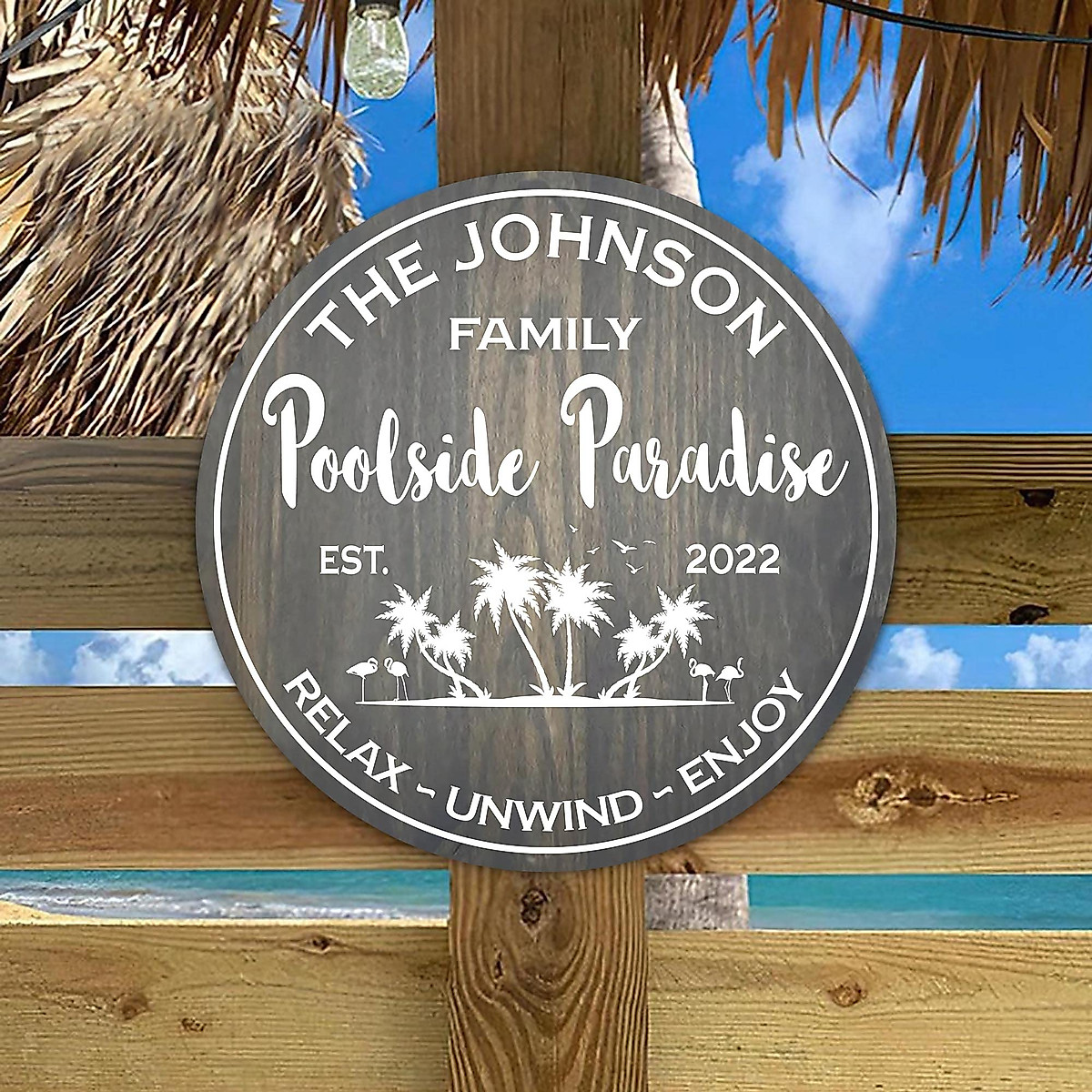 V VIBEPY Personalized Poolside Paradise Signs, Relax Unwind Enjoy Wood Signs 8",12", 18" - Pool Signs, Poolside Signs, Backyard Signs, Welcome Signs, Wooden Signs, Outdoor Signs, Yard Signs, Summer Signs