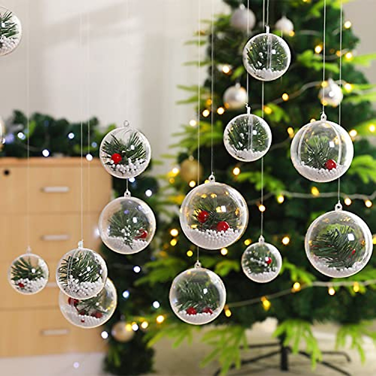 Jishi Clear Plastic Ornaments 10-Pack Christmas Ornament Fillable Balls for DIY Crafts, Christmas Tree Decor, Wedding Party, Xmas Holiday Home Decorations, Large Open Decorative Hanging Ornaments 80mm