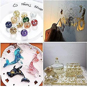 Gold Foil Flakes for Resin, 6 Bottles Gilding Flakes Metallic Foil Flakes with Tweezers for Nails,Painting,Crafts,Slime (Gold,Silver,Copper,Red,Blue,Purple Colors)