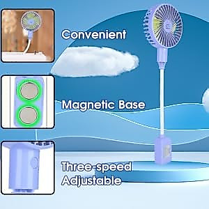 Pssopp Mini Fan Desk Fan, Magnetic Fan Three Speed Adjustable Cooling Desktop Fans Ultra Quiet Flexible Electric Fans with Super Magnetic Base for Home Use