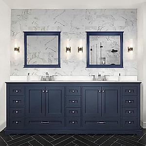 Bell+Modern Tybee 60 in. W x 22 in. D Navy Blue Double Bath Vanity, White Quartz Top and 58 in. Mirror