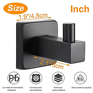 TocTen Bathroom Hook - 2 Pack Square Robe/Towel Hooks, 304 Stainless Steel Rustproof Coat Hook Wall Mounted, Heavy Duty Hanger Wall Hooks for Bathroom Kitchen Back Door Wardrobe(Matte Black)