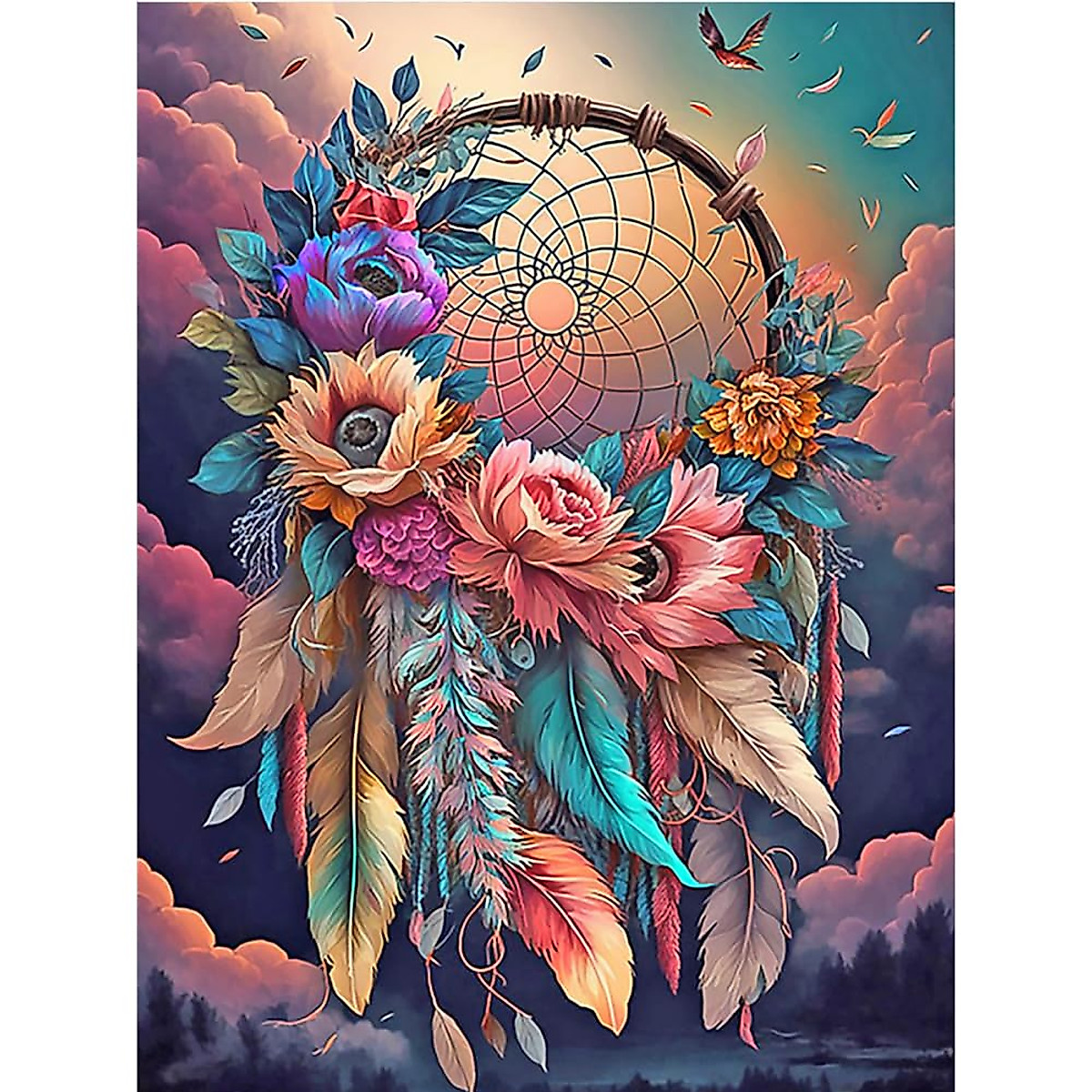 Acudotr Diamond Painting Kits for Adults, 5D DIY Diamond Art Kits for Beginners, Full Drill Diamond Painting Kits for Home Wall Decor, Dreamcatcher, 12x16 Inch