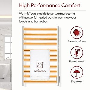 WarmlyYours Polished Radiant Electric Heated Towel Warmer, 11 Bar, Hardwired, Overheat Protection, Integrated On/Off Switch, Stainless Steel
