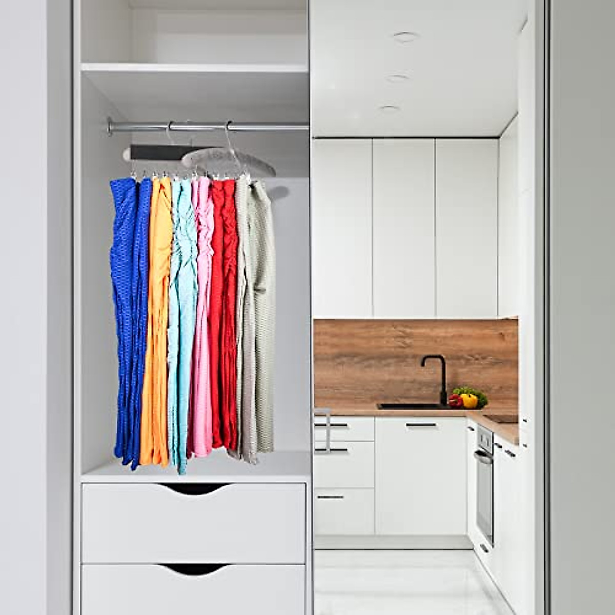 PULNCD Legging Organizer for Closet 2pcs Pants Hangers Skirt Hanger with 12 Clip Holds 24 Leggings/Pants/Jeans with 360°Roatable Hook Closet Space Saver Pants Organizer (Black-2pcs)